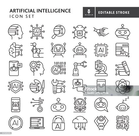 인공 지능 기계 학습 및 채팅 봇 얇은 선 아이콘 세트 편집 가능한 스트로크 인공지능에 대한 스톡 벡터 아트 및 기타 이미지 인공지능 아이콘 챗봇 Istock