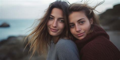 Premium Photo Two Young Women In Love Hugging On The Beach Closeup