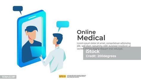 전화 및 채팅 의사 진단 지원 개념 온라인 의료 서비스 및 의료 조언 웹 방문 페이지 배너 프리젠 테이션 소셜 포스터 광고 홍보 또는 인쇄 미디어를위한 템플릿 Brand