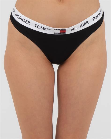Shop Tommy Hilfiger Tommy 85 Ctn Thong In Black Fast Shipping And Easy