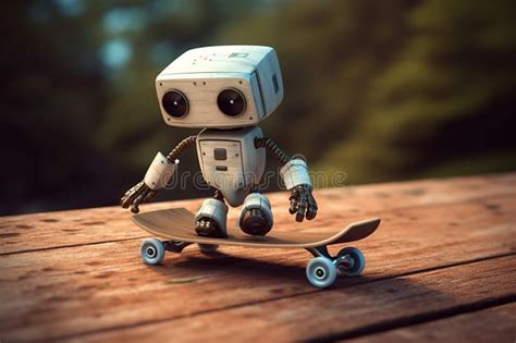 Small Comical Robot Expertly Maneuvering On A Skateboard Representing The Sheer Joy And