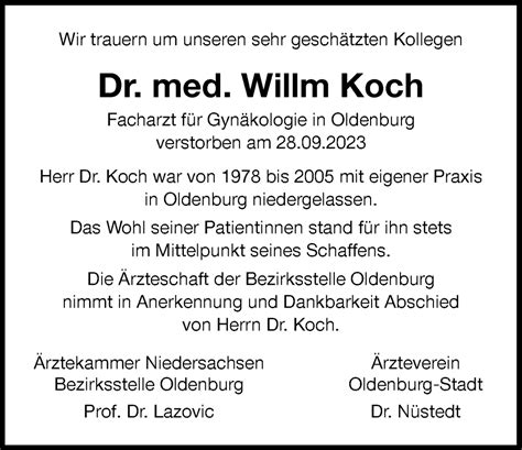 Traueranzeigen Von Willm Koch Nordwest Trauer De