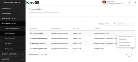bots management module kore ai documentation