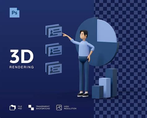 3d Man Data Analyst Illustration Premium Psd