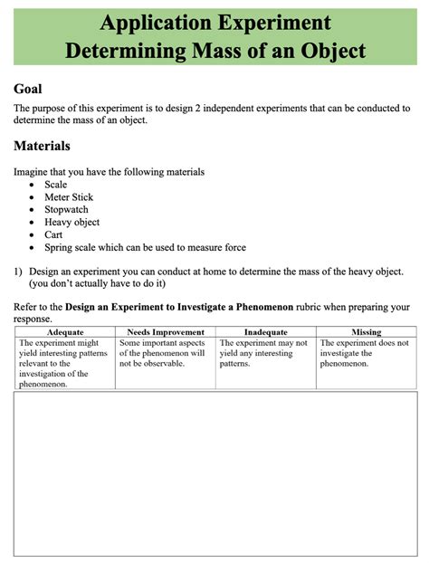 Solved Application Experiment Determining Mass Of An Object