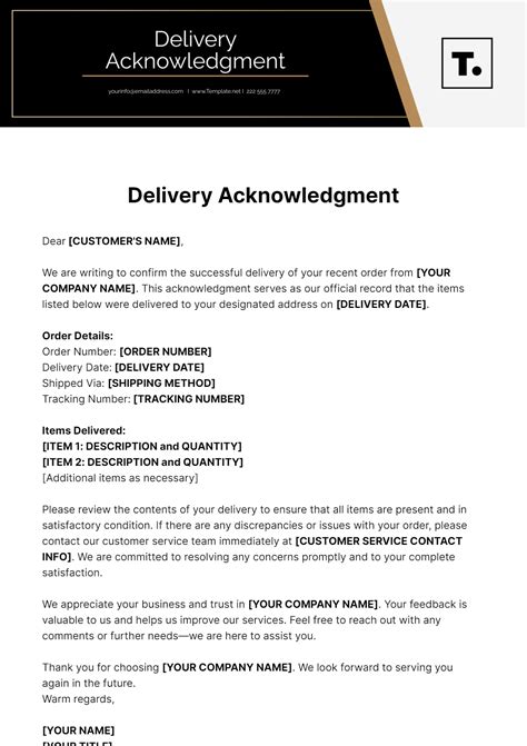 Free Delivery Acknowledgment Template Edit Online And Download