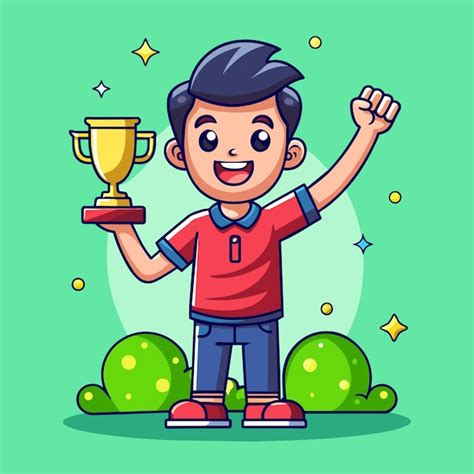 귀여운 남자 우승 챔피언십 벨트 만화 터 일러스트레이션 프리미엄 Ai 생성 벡터