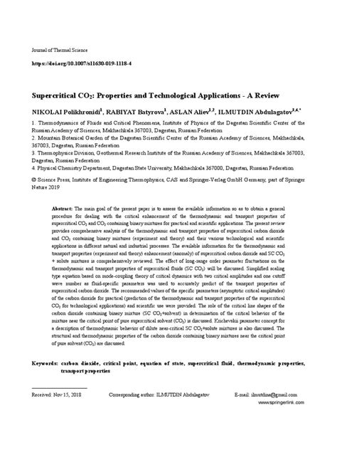 Supercritical Co2 Properties And Technological Applications Pdf Supercritical Fluid
