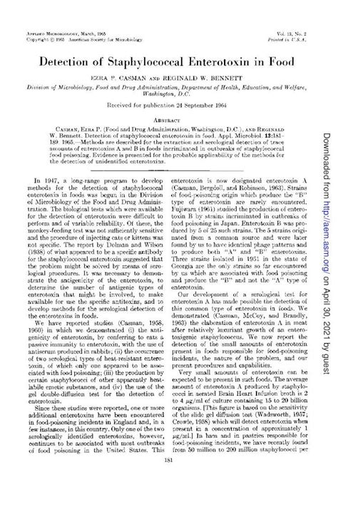 Pdf Detection Of Staphylococcal Enterotoxin In Foodin Food Poisoning Incidents In Englandand