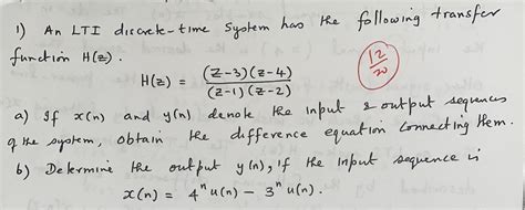 solved 1 an lti discrete time system has the following