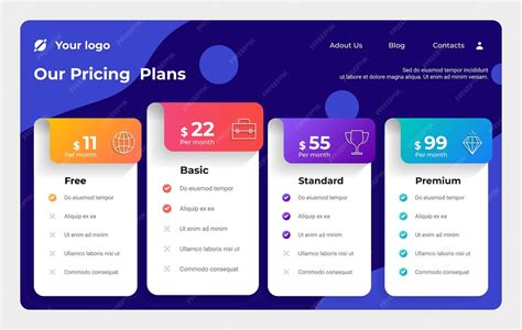 Premium Vector Product Price Table Business Subscription Plan