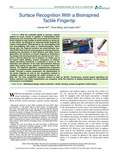 Pdf Surface Recognition With A Bioinspired Tactile Fingertip