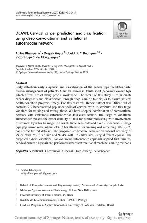 Dcavn Cervical Cancer Prediction And Classification Using Deep