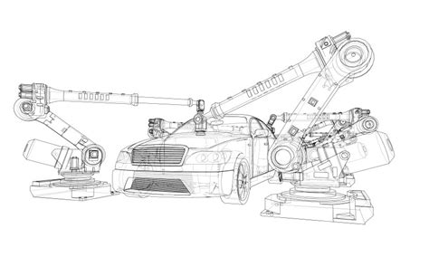 Car Assembly Line Robot Assemble Vehicle Vector Image