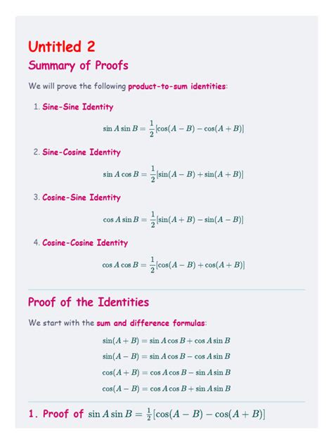 Products Of Sines And Cosines Identitites Pdf Trigonometric Functions Euclidean Geometry
