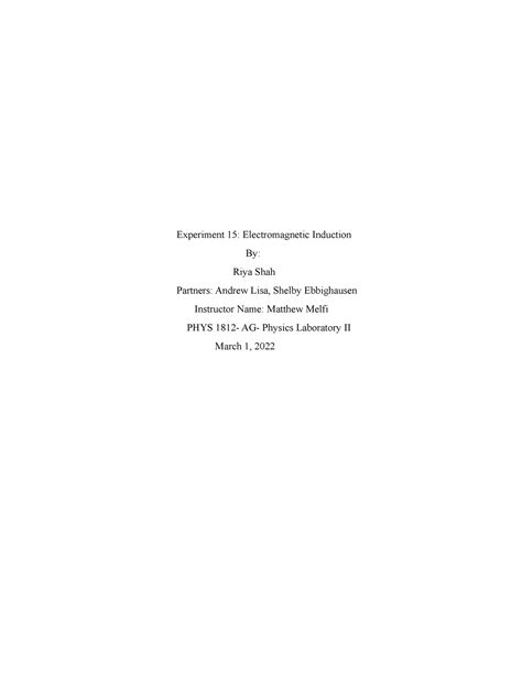 Experiment 15 Lab Assignment Experiment 15 Electromagnetic