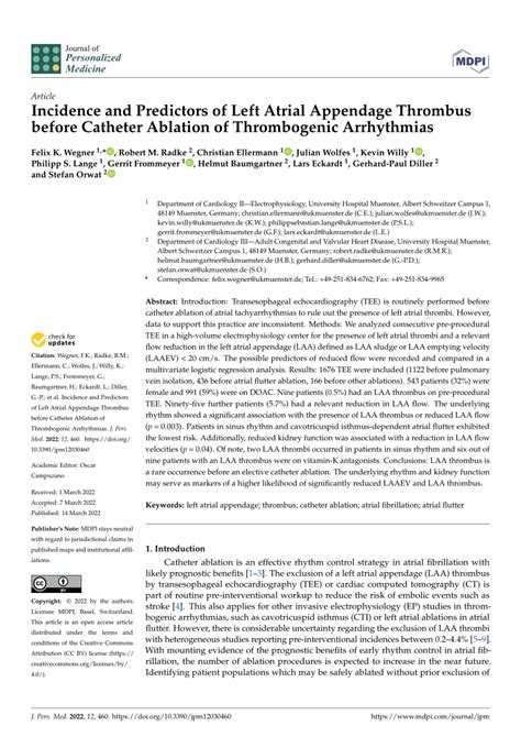 Pdf Incidence And Predictors Of Left Atrial Appendage Thrombus Before Catheter Ablation Of