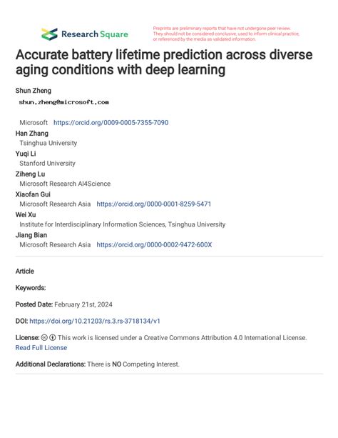Pdf Accurate Battery Lifetime Prediction Across Diverse Aging Conditions With Deep Learning
