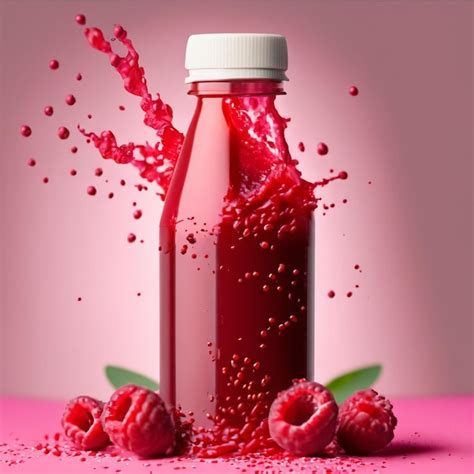 Premium Ai Image A Bottle Of Raspberry Juice With Raspberry Grains