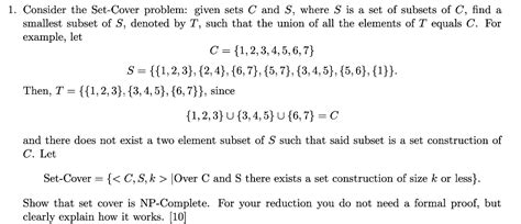 1 Consider The Set Cover Problem Given Sets C And