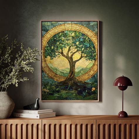 Dopaprint Unframed Paper Poster Elegant Tree Of Life Stained Glass Wall