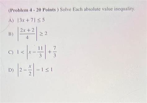 solved problem 4 20 points solve each absolute value