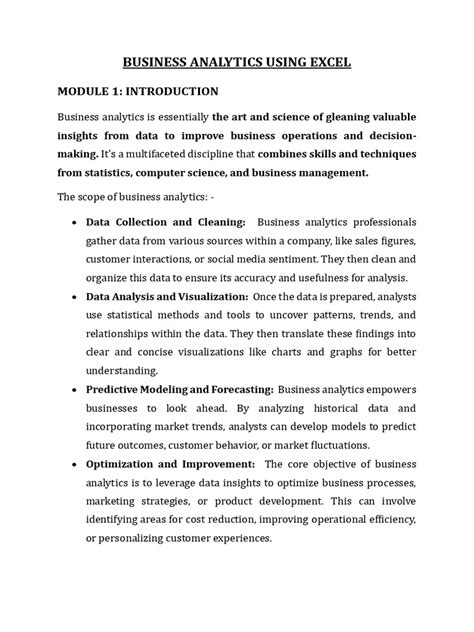 business analytics using excel pdf analytics autoregressive