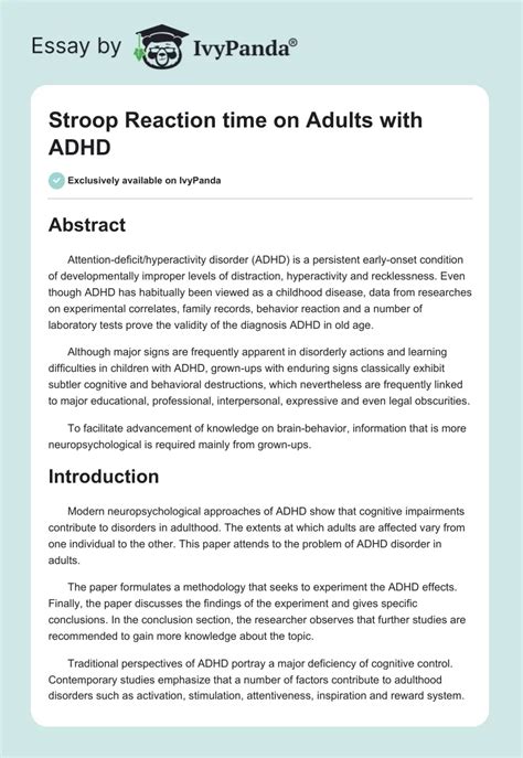 Stroop Reaction Time On Adults With Adhd 1349 Words Research Paper