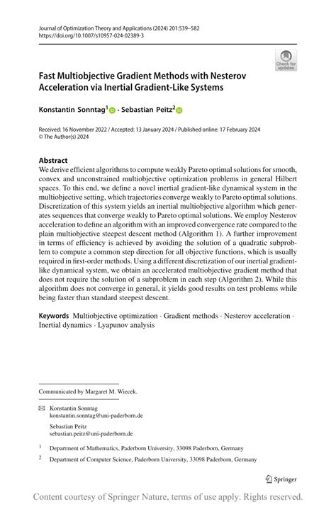 pdf fast multiobjective gradient methods with nesterov acceleration via inertial gradient like