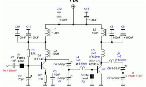 W RF Amplifier Electronic Schematic Diagram