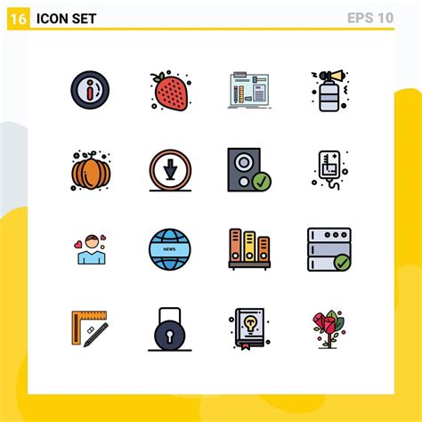 16 Thematic Vector Flat Color Filled Lines And Editable Symbols Of Autumn Night Build