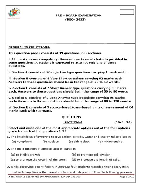 X Sci Set B Qp Cbessc Dec 22 Pdf Oxide Chemistry