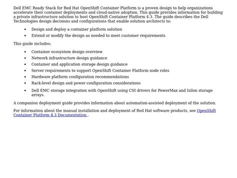 Document Purpose Design Guide—dell Ready Stack For Red Hat Openshift