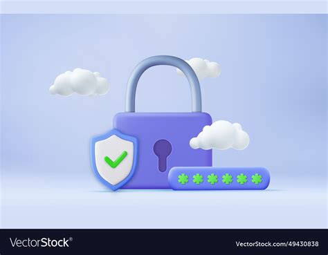 3d Security Shield Lock Check Mark And Cloud Vector Image