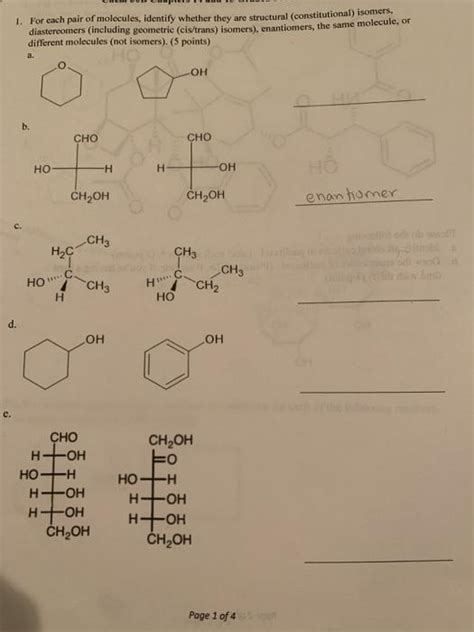 Solved 1 For Each Pair Of Molecules Identify Whether They