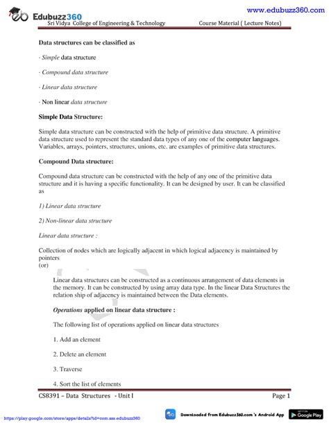 Cs8391 Data Structures Notes 1 Sri Vidya College Of Engineering And Technology Course Material