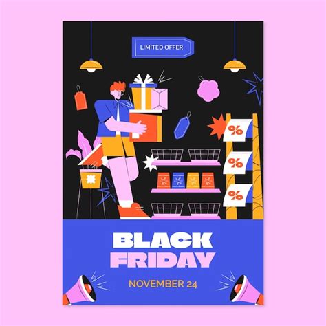 검은 금요일 판매를 위한 평면 수직 포스터 템플릿 무료 벡터