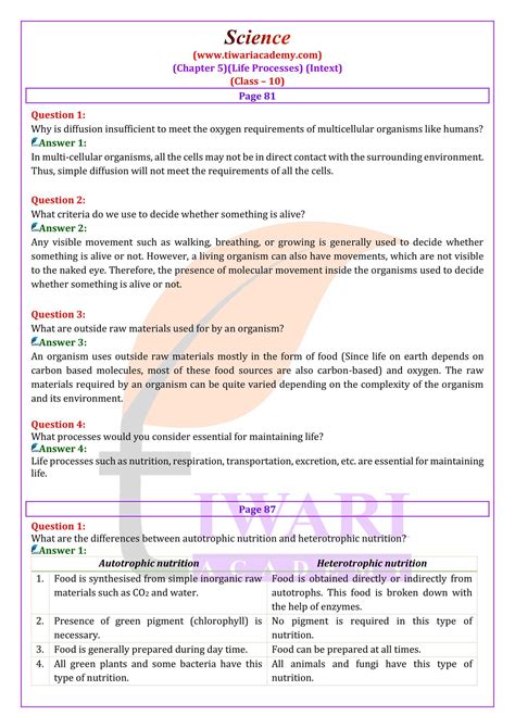 Ncert Solutions For Class 10 Science Chapter 5 Life Processes