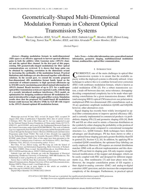 pdf geometrically shaped multi dimensional modulation formats in coherent optical transmission
