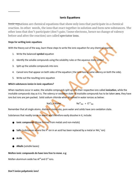 Ionic Equations 1 Pdf Salt Chemistry Ion