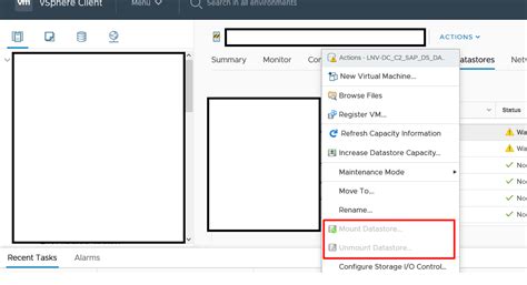 Unmount Storage Options Grey Out Vmware Vsphere