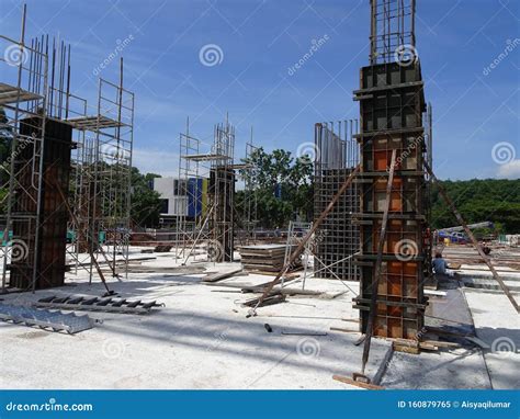 Reinforcement Concrete Column As Part Of Building Structure At The Construction Site Editorial