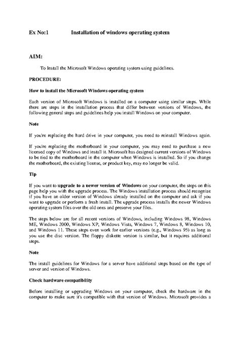 Os Lab Manual Ex No1 Installation Of Windows Operating System Aim