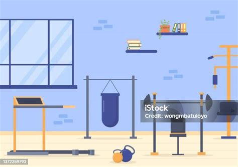 운동 체육관 사람들 운동 리프팅 아령과 무게 러닝 머신에 조깅 스포츠 웰빙 또는 플랫 포스터 배경 그림에서 피트니스 가냘픈에 대한 스톡 벡터 아트 및 기타 이미지 Istock