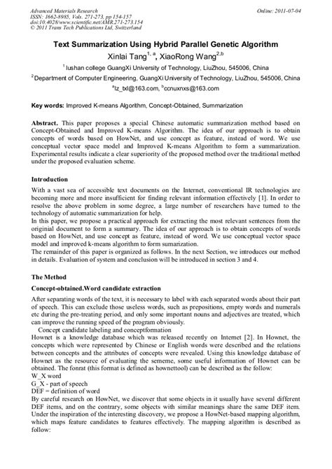 Text Summarization Using Hybrid Parallel Genetic Algorithm Scientificnet