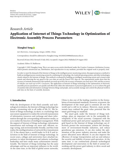pdf application of internet of things technology in optimization of