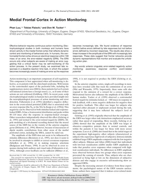Pdf Medial Frontal Cortex In Action Monitoring