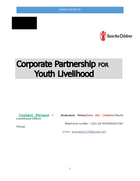 Concept Note Of Derara Yes Center Corporate Partnership For Youth Livelihood Contact Person