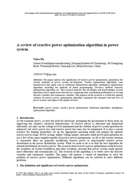 a review of reactive power optimization algorithm pdf mathematical