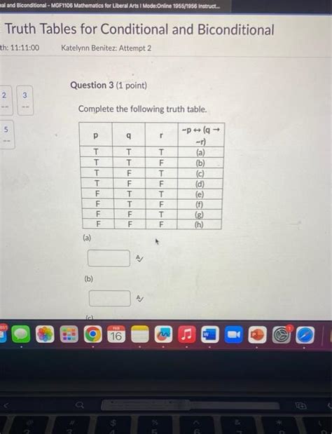 Solved Complete The Following Truth Table A Chegg